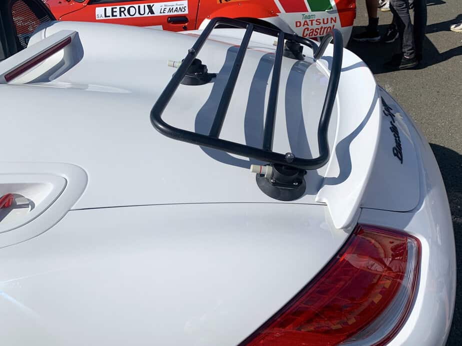 Porsche Boxster Spyder Luggage Rack - No clamps no damage.
